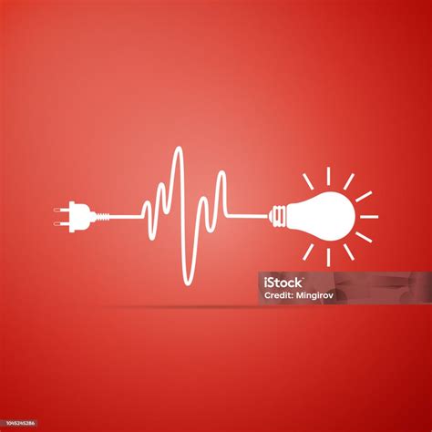 와이어 플러그와 전구 아이콘 빨간색 배경에 고립 플러그 램프 및 코드의 형태로 전기 및 조명의 개념입니다 평면 디자인입니다 벡터 일러스트 레이 션 0명에 대한 스톡 벡터