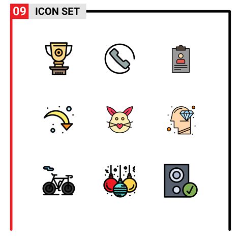 9 Universal Filledline Flat Color Signs Symbols Of Rabbit Right Arrow Resume Reload Cv Editable