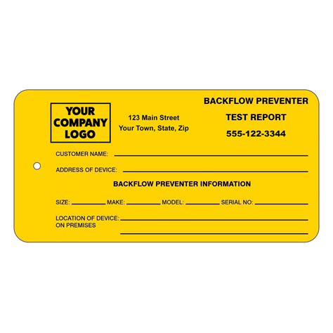 Plastic Backflow Preventer Test Report Tag Custom Imprinted