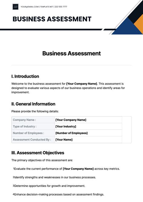 Free Business Assessment Template To Edit Online