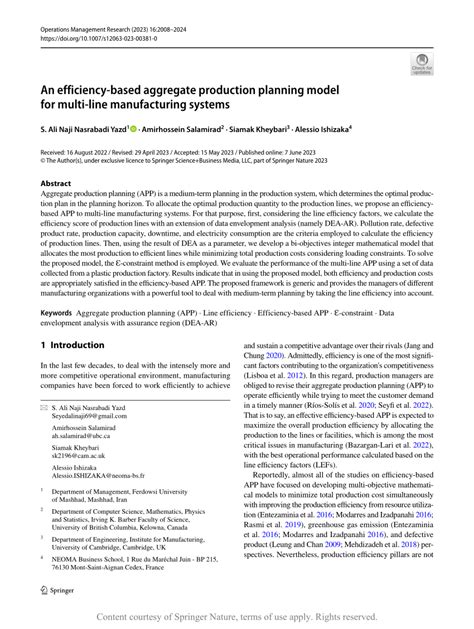 an efficiency based aggregate production planning model for multi line