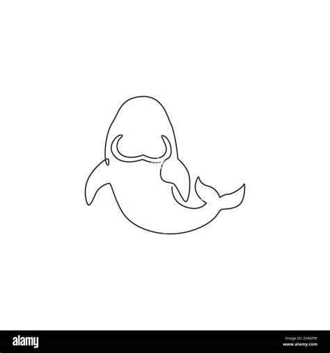 One Continuous Line Drawing Of Cute Dugong For Aquatic Logo Identity