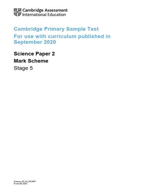 Science Stage 5 Sample Paper 2 Mark Scheme Tcm142 595410 Download Free Pdf Nature