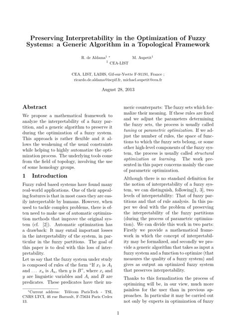 Pdf Preserving Interpretability In The Optimization Of Fuzzy Systems