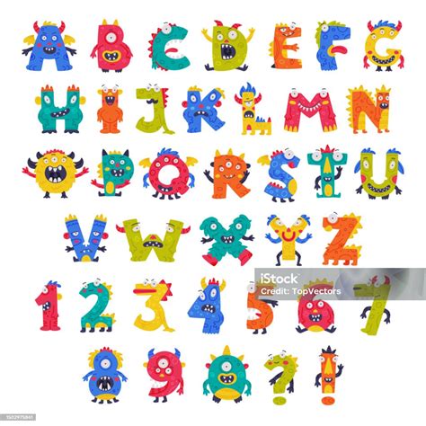 귀여운 Abc 대문자와 숫자 벡터 세트가 있는 몬스터 알파벳 개체 그룹에 대한 스톡 벡터 아트 및 기타 이미지 개체 그룹 공부 교육 Istock