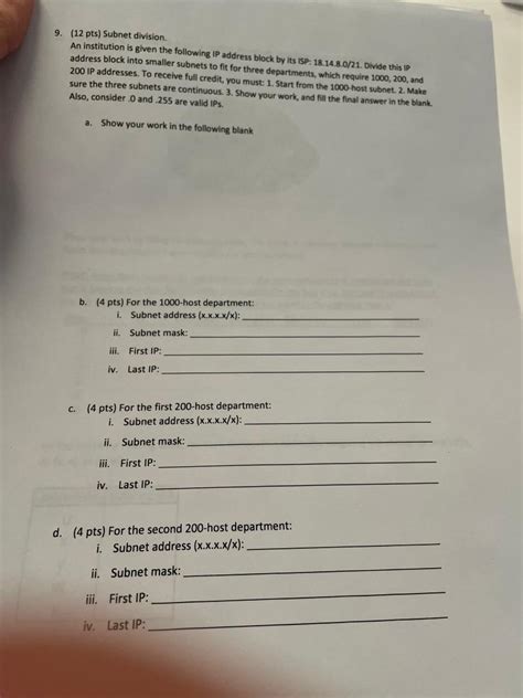 Solved 9 12 Pts Subnet Division An Institution Is Given