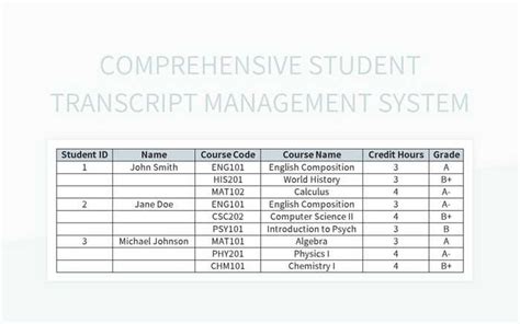 Comprehensive Student Transcript Management System Excel Template