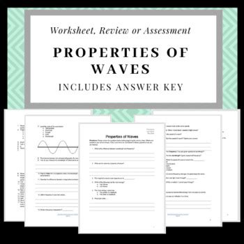 Properties Of Waves Worksheet Review Sheet Or Quiz With ANSWER KEY