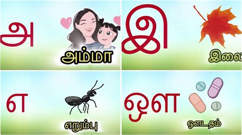 உயிர் எழுத்துக்ள் 12 அ ஆ இ ஈ உ ஊ எ ஏ ஐ ஒ ஓ ஔ தமிழ் Youtube