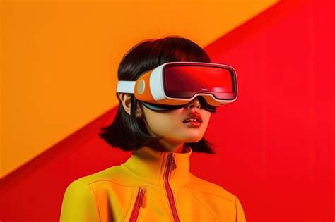 Premium Ai Image Beautiful Asian Woman Wearing Virtual Reality Goggles