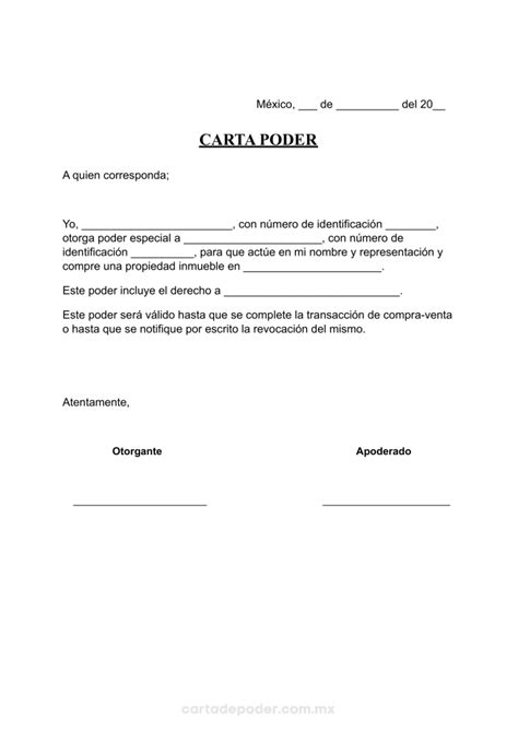 ᐅ Carta Poder para Comprar una Casa Word PDF