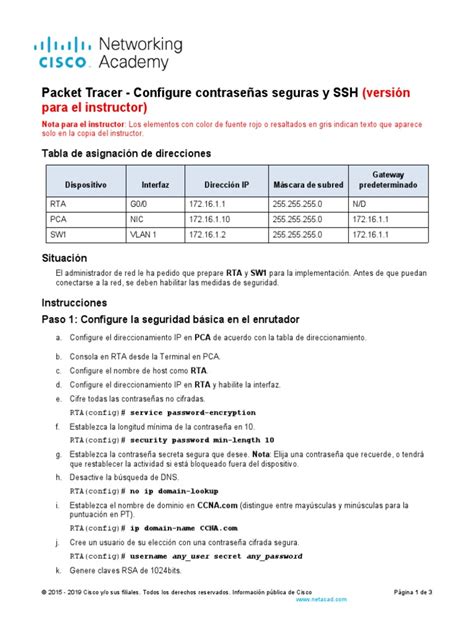 1646 Packet Tracer Configure Secure Passwords And Ssh Ilm Pdf Dirección Ip Contraseña