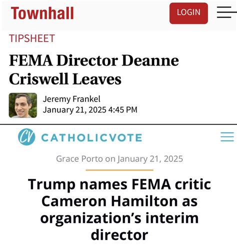 Trump Appoints Cameron Hamilton As Interim Fema Director Following