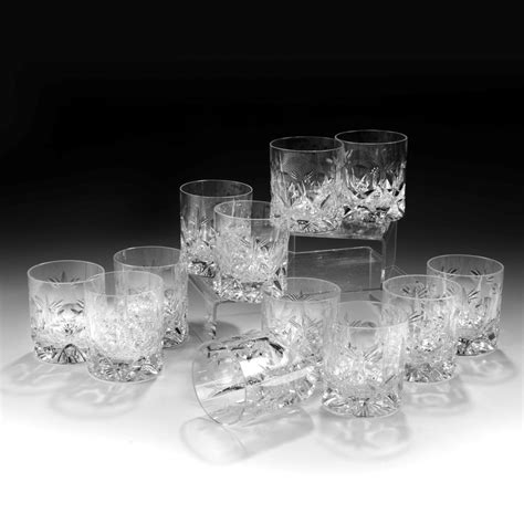 A Set Of Twelve Mid Century Cut Crystal Whiskey Glasses William Cook
