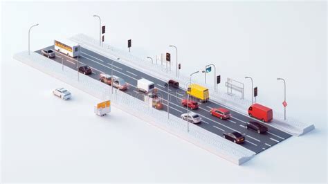 A 3d Rendered Traffic System Where Ai Controlled Vehicles Move Seamlessly Without Signals Stock