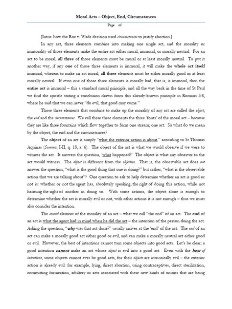 Moral Acts Object End Circumstances 10 18 15 Pdf Catholic Church Morality
