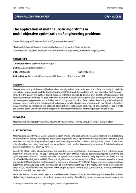 Pdf The Application Of Metaheuristic Algorithms In Multi Objective