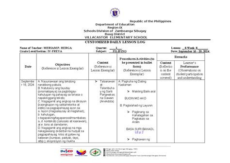 Filipino Cdll W8 Cdll Filipino Republic Of The Philippines Department Of Education Region Ix