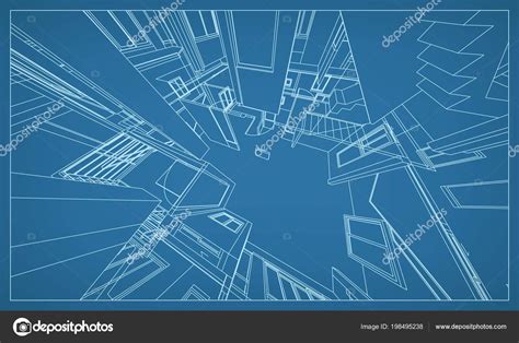 Abstract Render Building Wireframe Structure Vector Construction Graphic Idea Template Stock