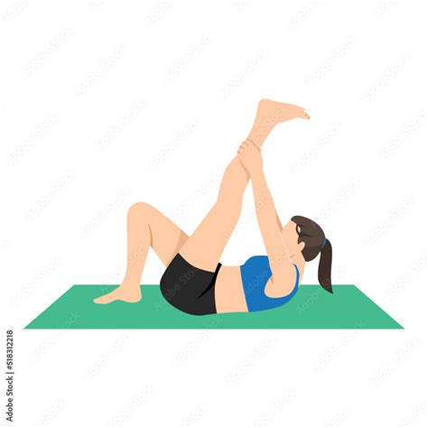 Woman Doing Hamstring Stretch Exercise Flat Vector Illustration Isolated On White Background