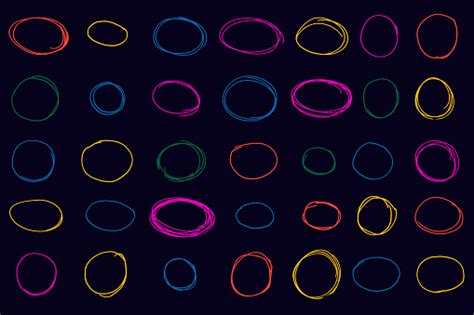 손으로 그린 그런 지 잉크 서클 컬렉션 거친 가장자리가있는 창의적인 채팅 거품 메시지를 위한 타원형 프레임입니다 노란색 배경에