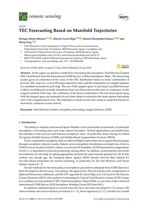 Pdf Tec Forecasting Based On Manifold Trajectories
