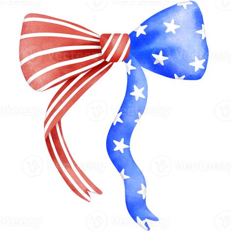 4th Of July Coquette Bow Stars And Stripes Clipart Red White Blue Ribbon Watercolor