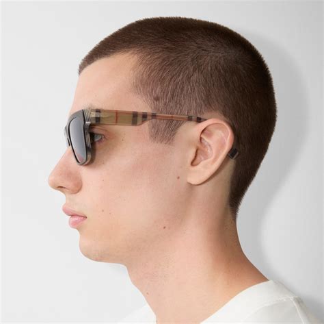 Check Rectangular Sunglasses In Blackbeige Grey Men Burberry® Official