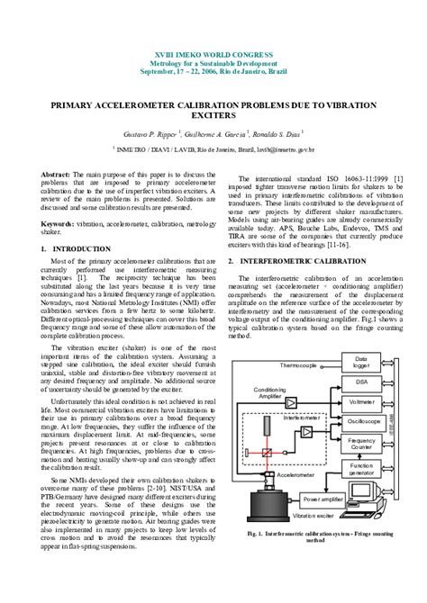 Pdf Primary Accelerometer Calibration Problems Due To Vibration Exciters