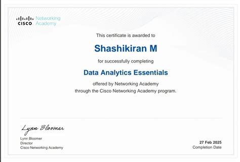 Dataanalytics Cisconetworkingacademy Continuouslearning Shashikiran M