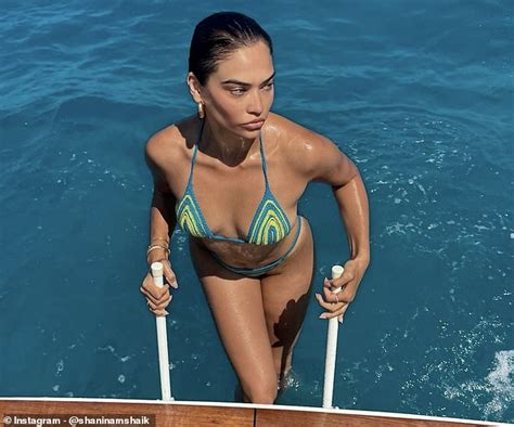 Shanina Shaik Shows Off Her Incredible Model Figure In A Blue And Yellow Crochet Bikini As She