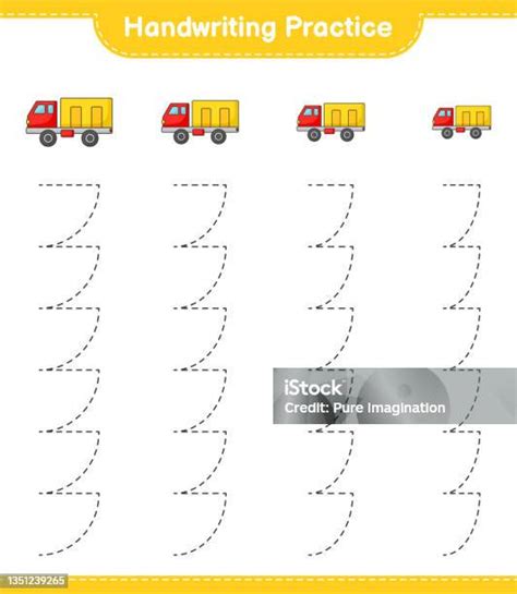 필기 연습 트럭의 라인을 추적 교육 어린이 게임 인쇄 워크 시트 벡터 일러스트레이션 0명에 대한 스톡 벡터 아트 및 기타 이미지