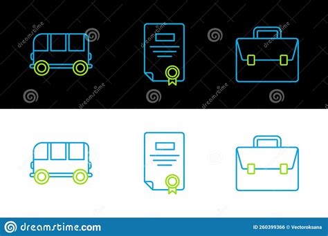 Set Line Briefcase School Bus And Certificate Template Icon Vector Stock Illustration