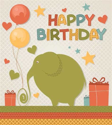 코끼리와 함께 귀여운 생일 카드 스톡 벡터 ©nnfotograf 17131451