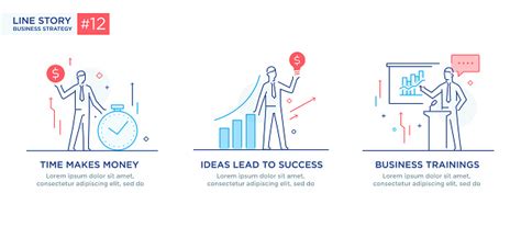 실업가와 삽화 개념의 집합입니다 워크플로 성장 그래픽입니다 사업 개발 이정표입니다 선형 그림 아이콘 인포 그래픽입니다 방문 페이지 사이트 인쇄 포스터입니다 선 이야기