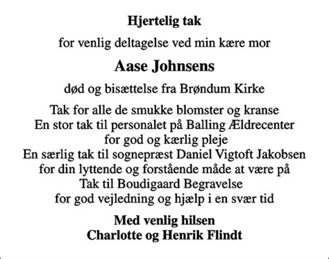 Aase Helene Johnsen Dødsannoncer I Danmark