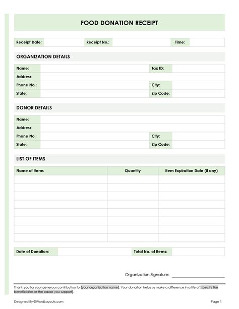 Free Church Donation Receipt Template Wordlayouts
