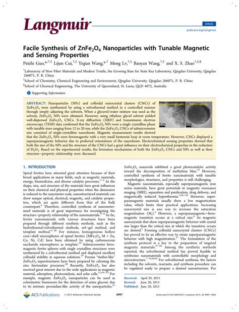 Pdf Facile Synthesis Of Znfe O Nanoparticles With Tunable Dokumentips