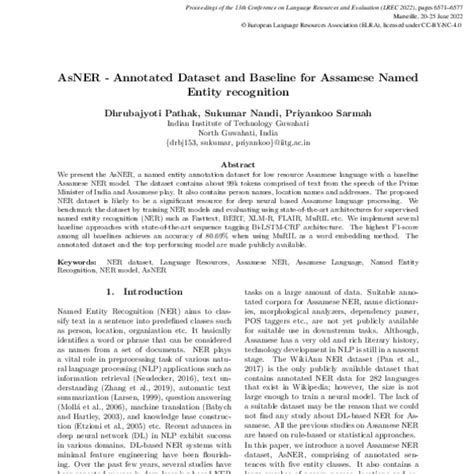 Asner Annotated Dataset And Baseline For Assamese Named Entity Recognition Acl Anthology