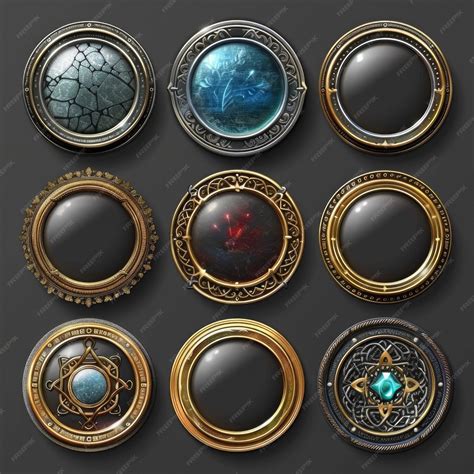 Game Round Interface Frames Cartoon Ui Circle Game Asset Items Empty Golden Medieval Silver