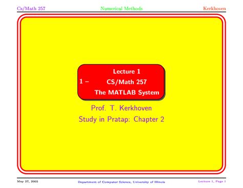 The Matlab System Numerical Methods Slides Cs 257 Docsity