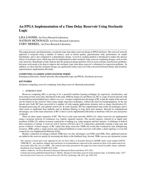 Pdf An Fpga Implementation Of A Time Delay Reservoir Using Stochastic Logic