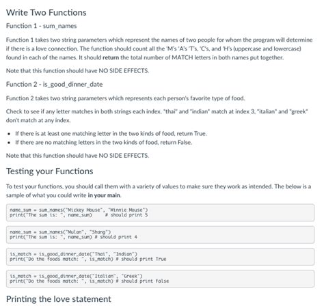 Solved Write Two Functions Function 1 Sumnames Function 1