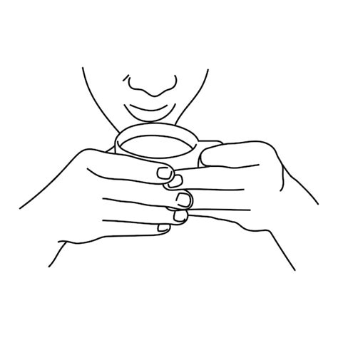 Premium Vector Drinking Coffee Line Art Doodle Style