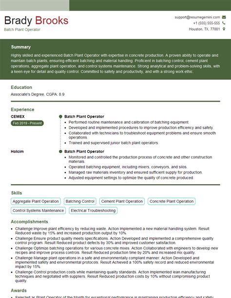 Top 10 Questions For Batch Plant Operator Interview Resumegemini