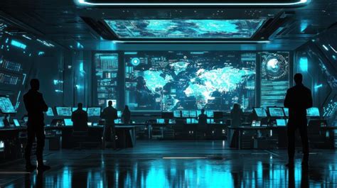 Futuristic Control Room With World Map Display Premium Ai Generated Image