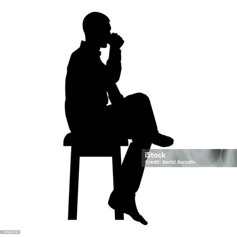 교차 다리 개념으로의 자에 앉아 찻잔에서 마시는 남자 긴장 아이콘 블랙 컬러 벡터 일러스트 레이 션 평면 스타일 이미지 가정 생활에 대한 스톡 벡터 아트 및 기타 이미지