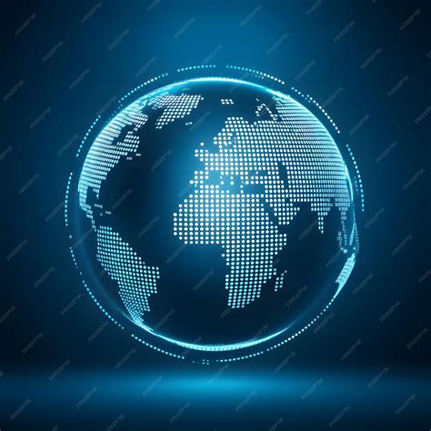 Digital Globe With Illuminated Dots Representing Earths Continents And Oceans On Blue Background