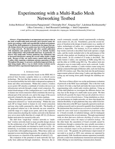 pdf experimenting with a multi radio mesh networking testbed