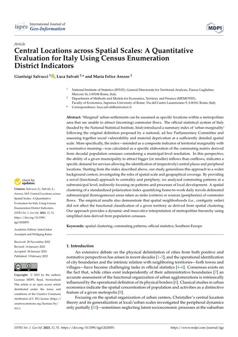 Pdf Central Locations Across Spatial Scales A Quantitative Evaluation For Italy Using Census